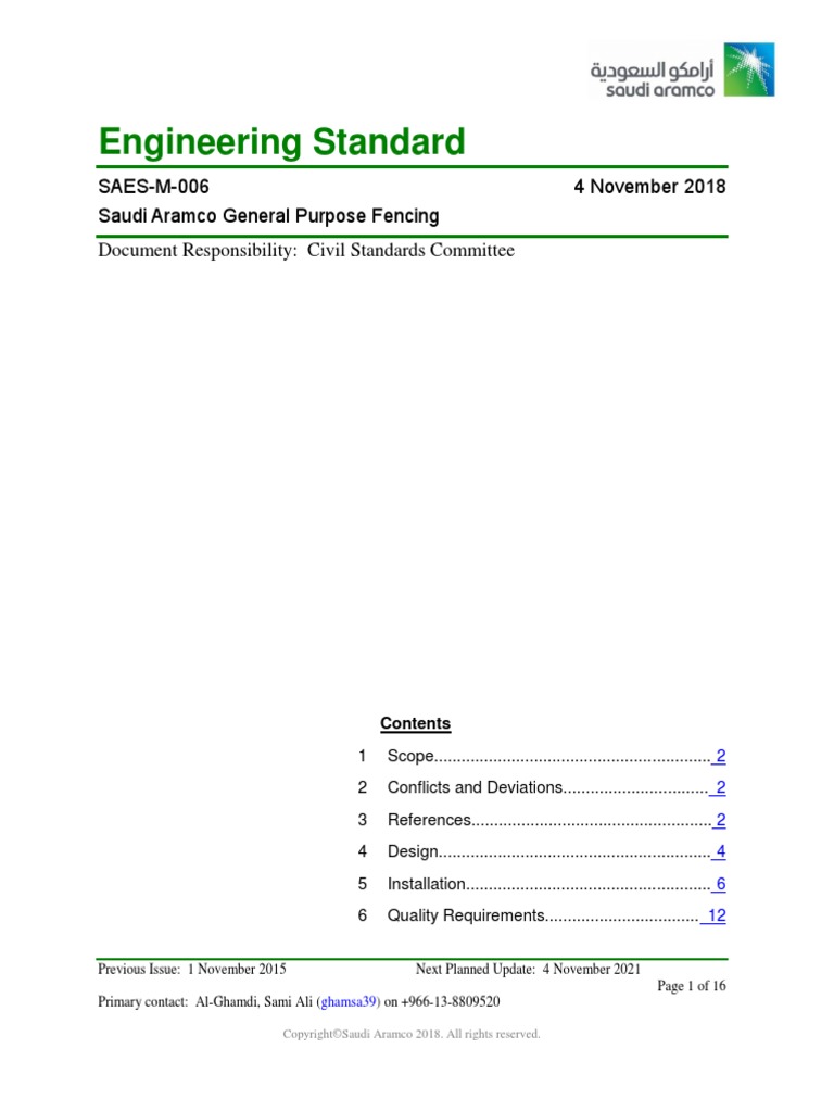 ARAMCO SAES-M-006, General Purpose Fencing (Secur | PDF | Specification ...