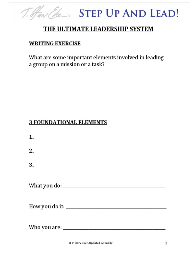 The Ultimate Leadership System: Writing Exercise | PDF | Leadership ...