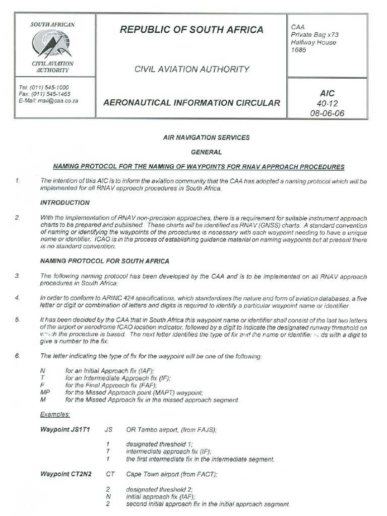 Republic of South Africa: Aeronautical Informa Tion | PDF | Aviation ...