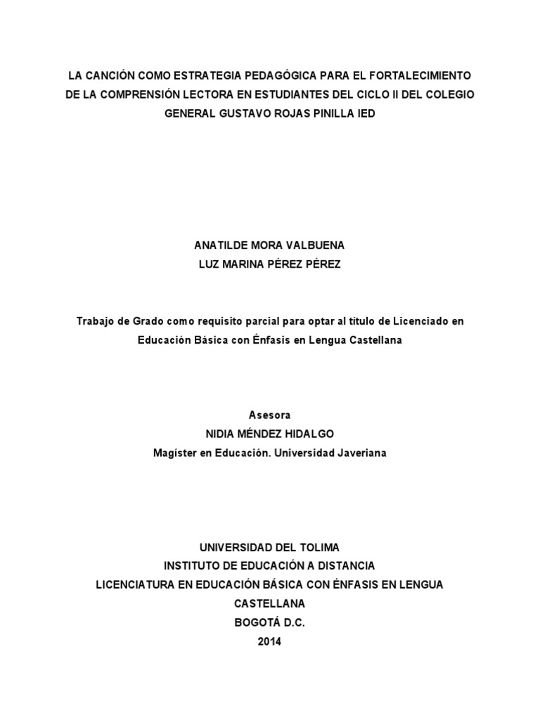 Canción y Comprensión Lectora en Educación | PDF | Educación de la ...