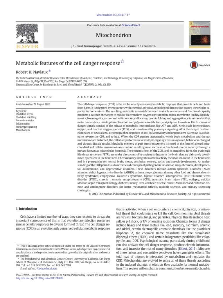 Metabolic Features of The Cell Danger Response | PDF | Mitochondrion ...