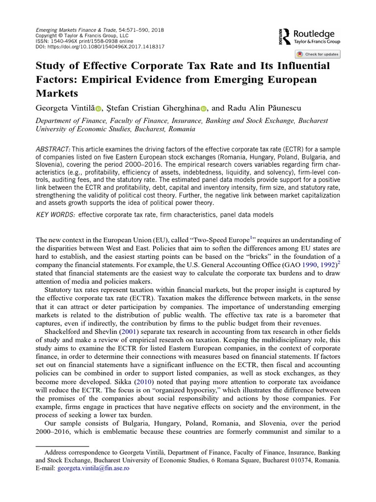 Study of Effective Corporate Tax Rate and Its Influential Factors ...
