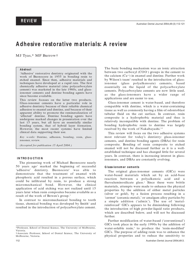 Adhesive Restorative Materials | PDF | Dental Composite | Dentistry ...