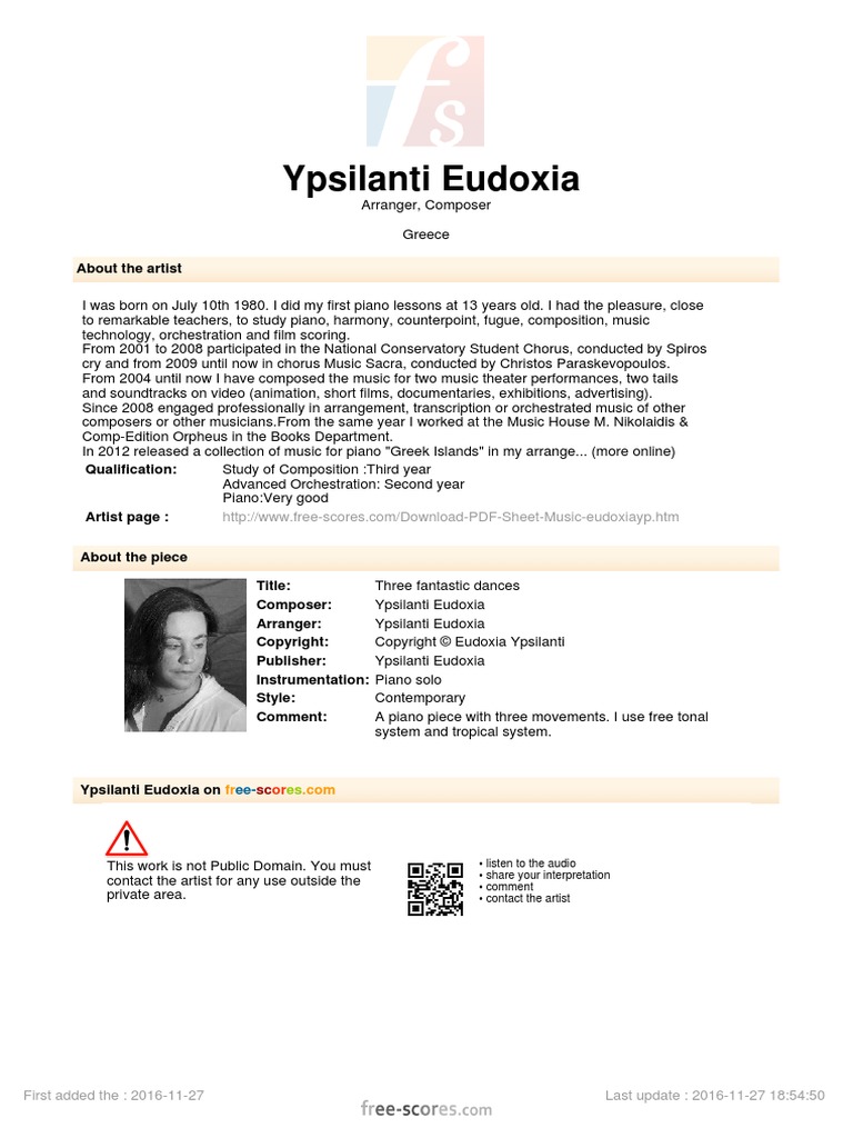 Ypsilanti Eudoxia: About The Artist | PDF | Composers | Musical Compositions