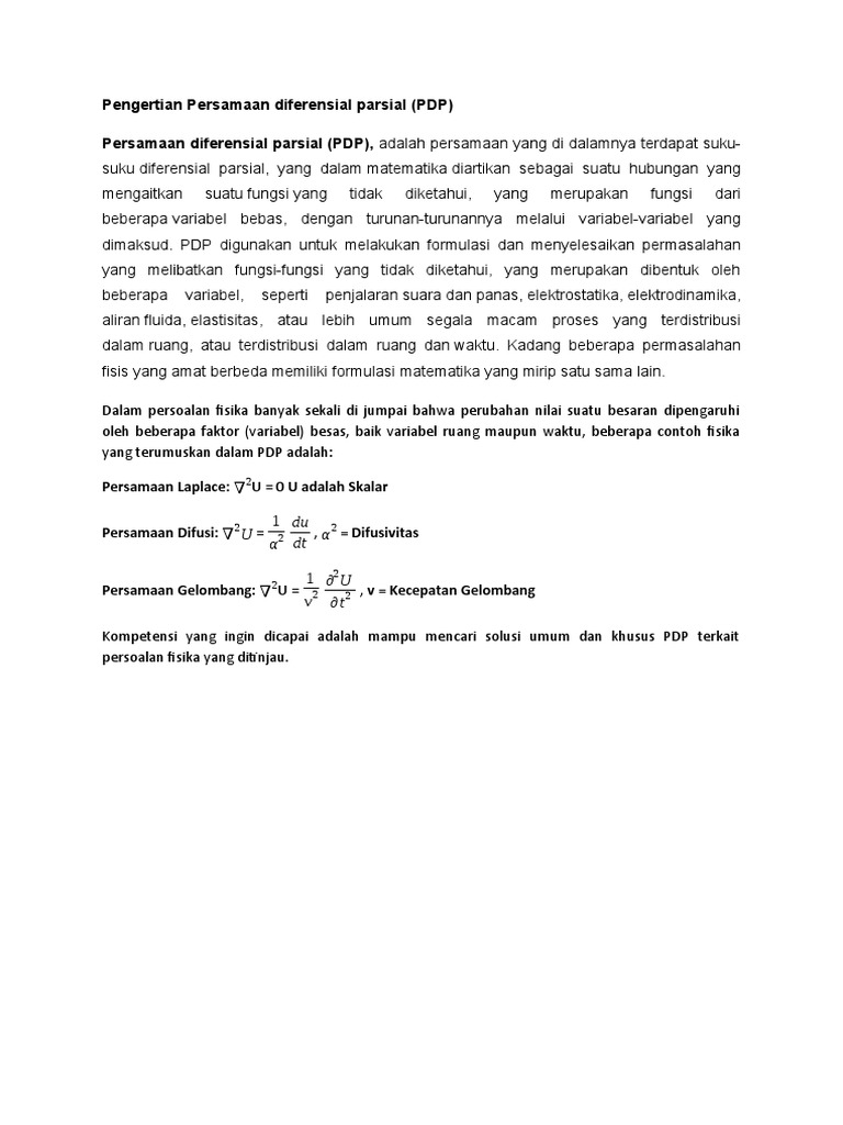 Pengertian Persamaan Diferensial Parsial | PDF