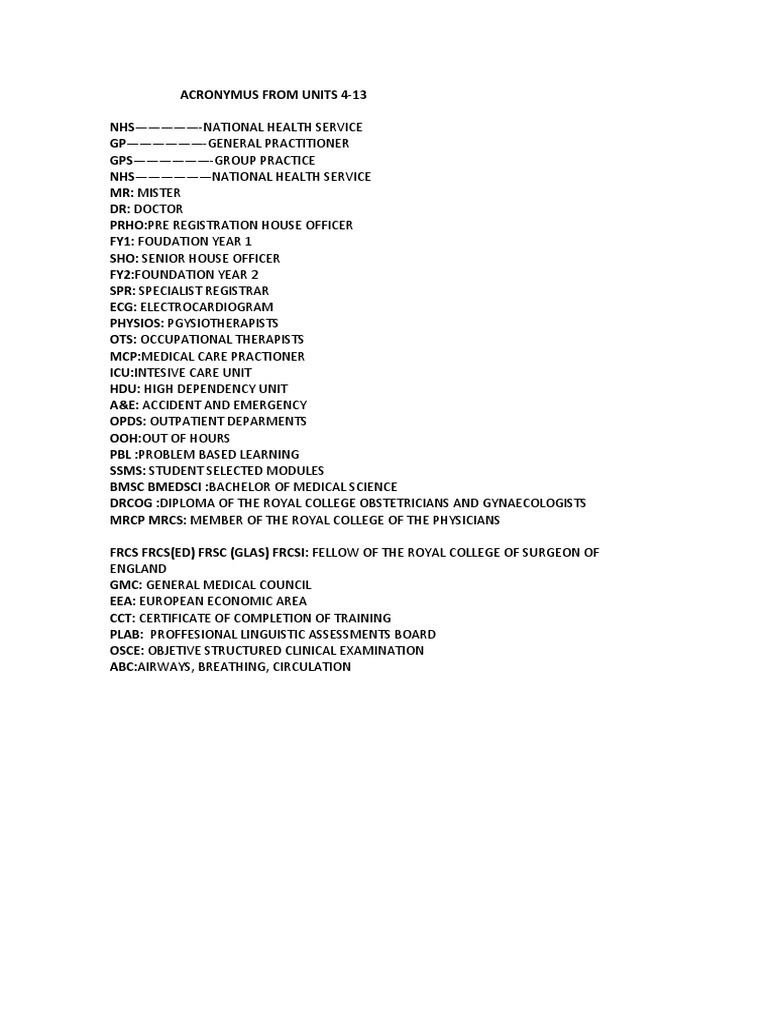 A Guide to Common Medical Acronyms and Terms | PDF