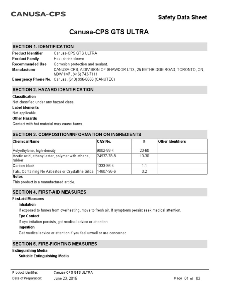 Canusa-Cps Gts Ultra: Safety Data Sheet | PDF | Firefighting ...