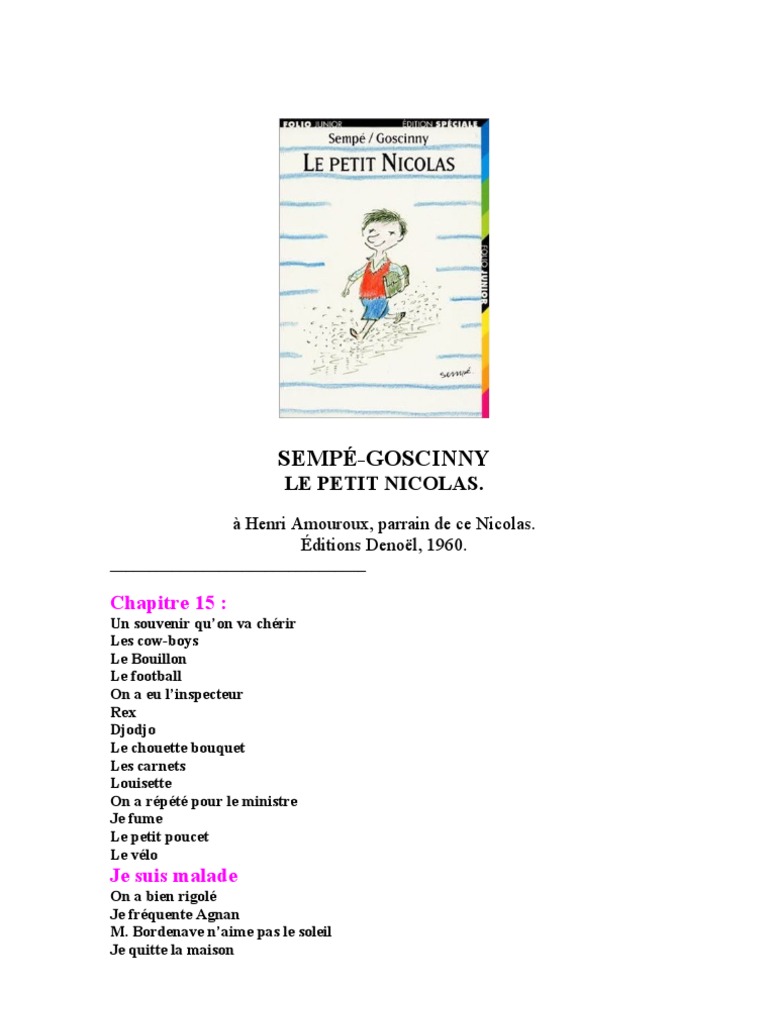 Les Aventures Du Petit Nicolas - 15 - Je Suis Malade | PDF | Nourritures