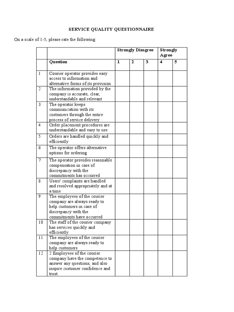 5-Point Likert Scale Service Quality Survey | PDF | Courier | Accuracy ...