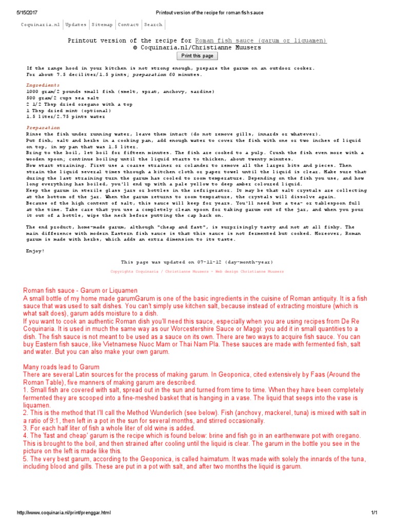 Recipe For Garum or Liquamen, The Roman Fish Sauce | PDF | Cooking ...