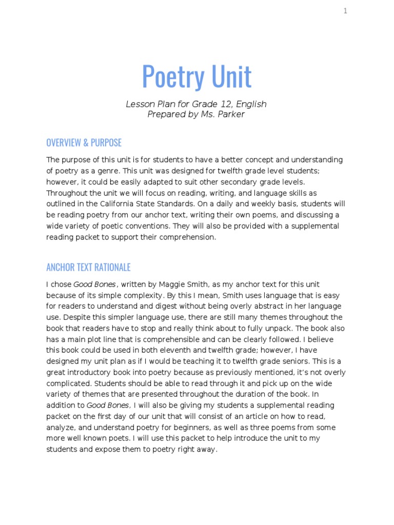 Lesson Plan | PDF | Poetry | Reading Comprehension
