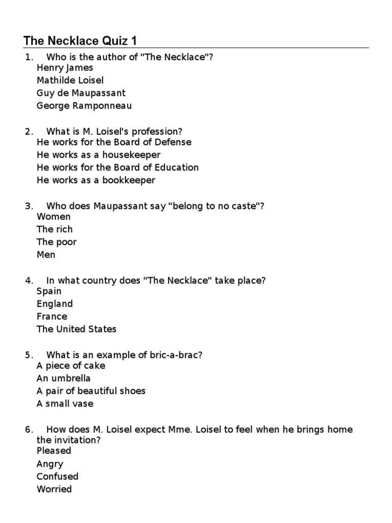 The Necklace Quiz 1 | PDF | Jewelry | Design