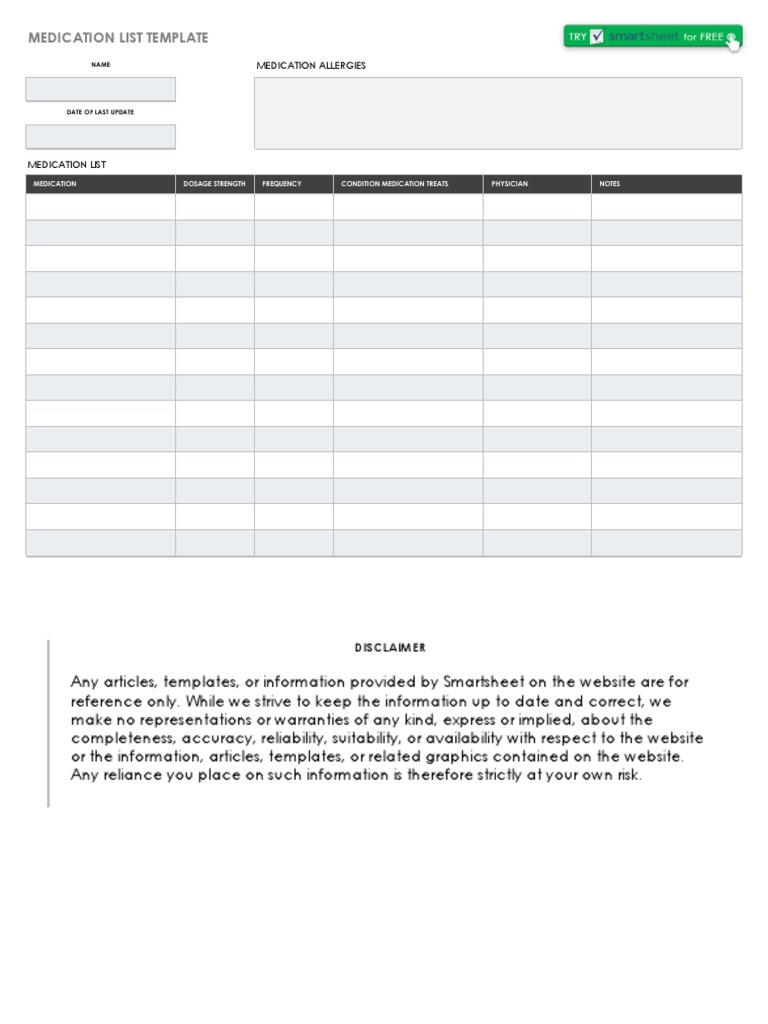 IC Medication List Template 10541 - PDF | PDF