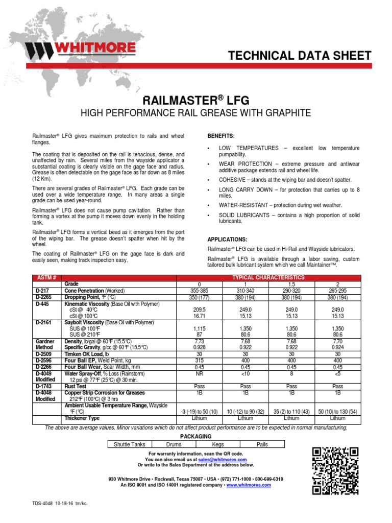 Technical Data Sheet: High Performance Rail Grease With Graphite | PDF ...