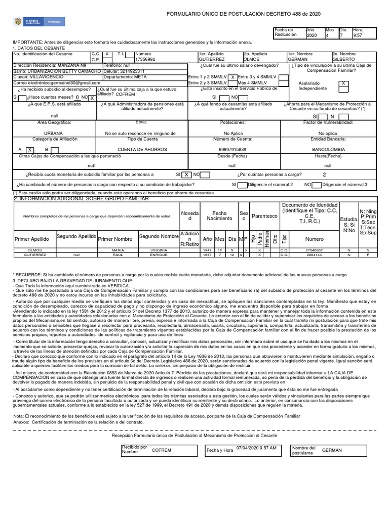 Formulario Postulación Cofrem PDF | PDF | Desempleo | Ciencias sociales