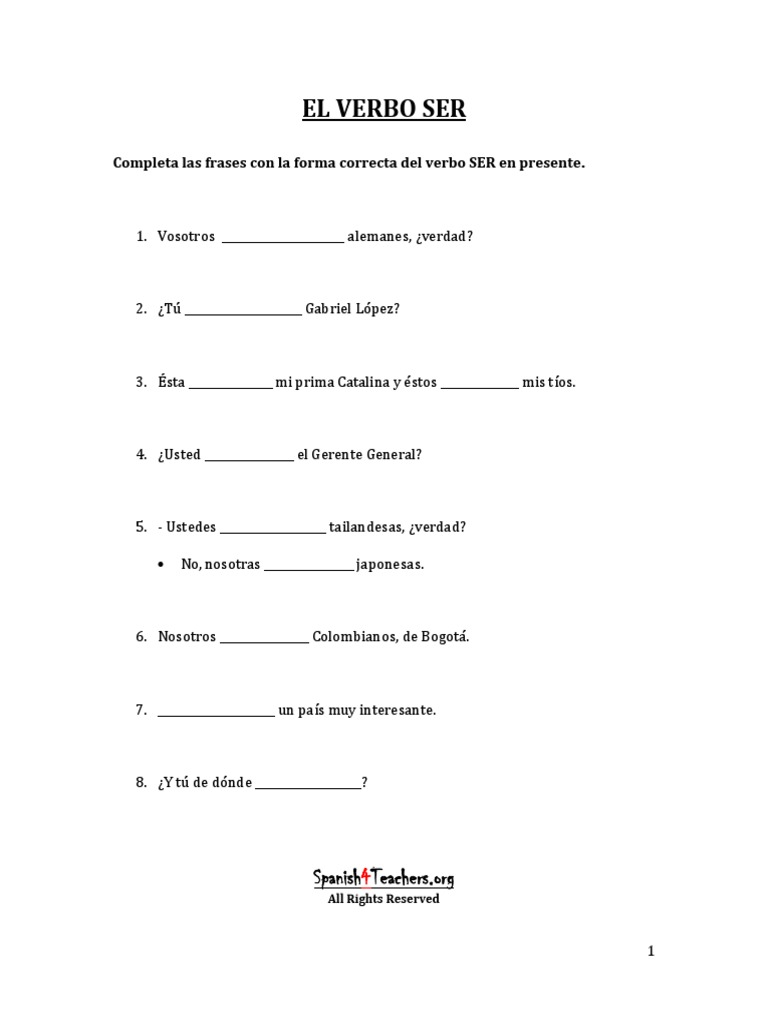 El Verbo Ser PDF | PDF | Estudios de idiomas extranjeros | Métodos y ...