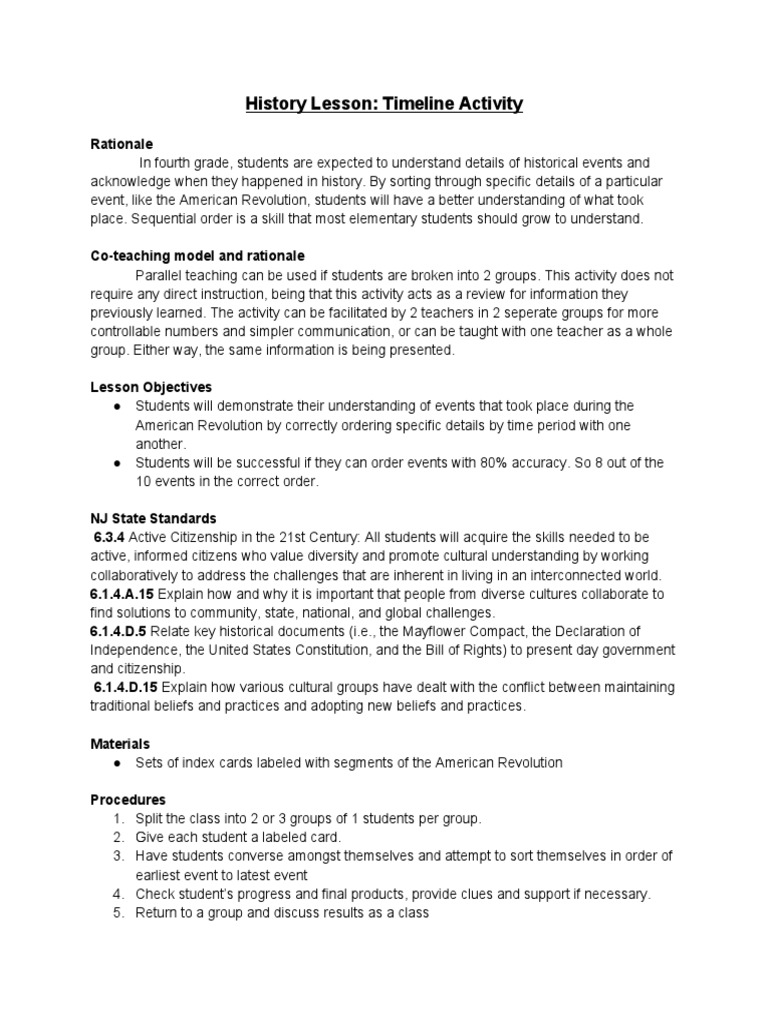 4th Grade American Revolution Timeline Activity | PDF | Teachers ...
