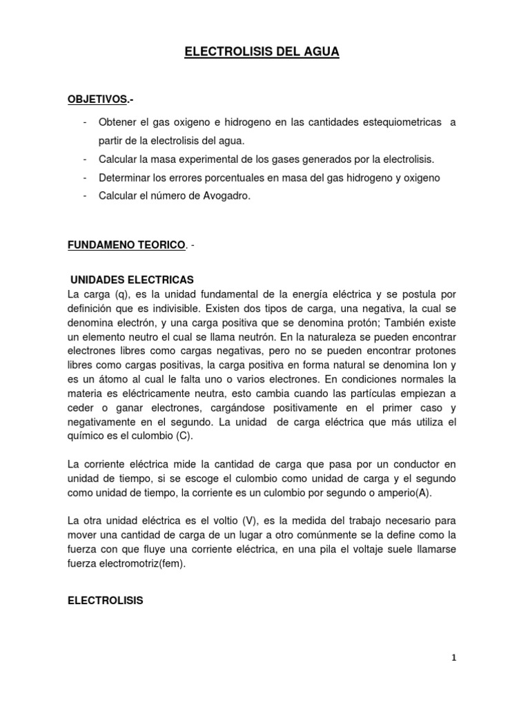 Lab Electrolisis Del Agua | PDF | Redox | Electrodo
