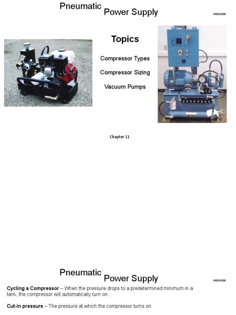 Topics: Compressor Types Compressor Sizing Vacuum Pumps | PDF | Pump | Chemical Equipment
