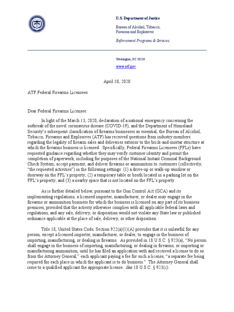 Atf Business Premises Guidance Letter 4-10-2020 | PDF | Bureau Of ...