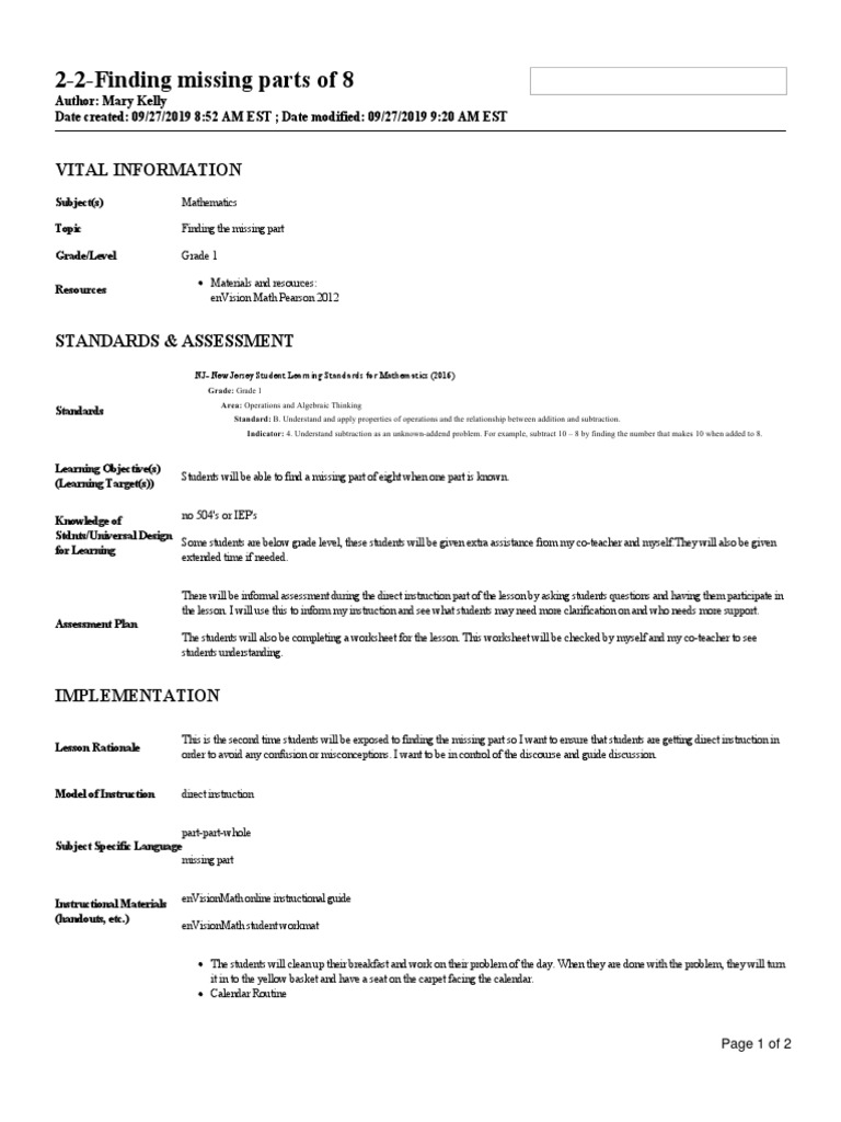 9 27 2-2 Finding Missing Parts of 8 | PDF | Educational Assessment ...