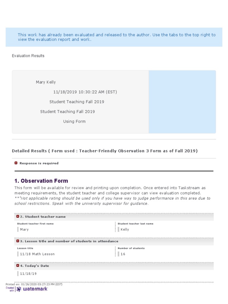 Mentor Teacher Evaluation 3 | PDF | Classroom | Teachers