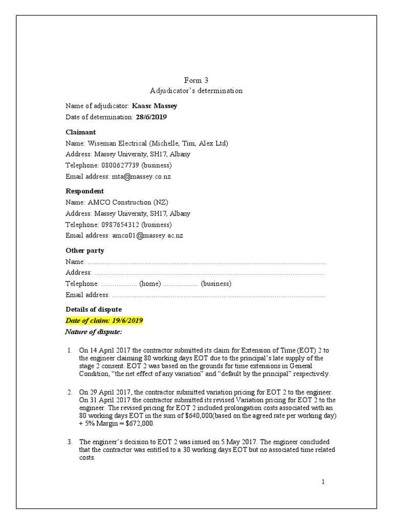 Form 3 Adjudicator's Determination: Claimant | PDF | Adjudication ...
