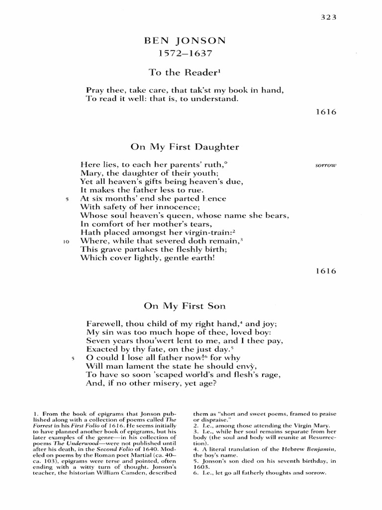 Ben Jonson's Poems on Loss and Love | PDF | Ben Jonson