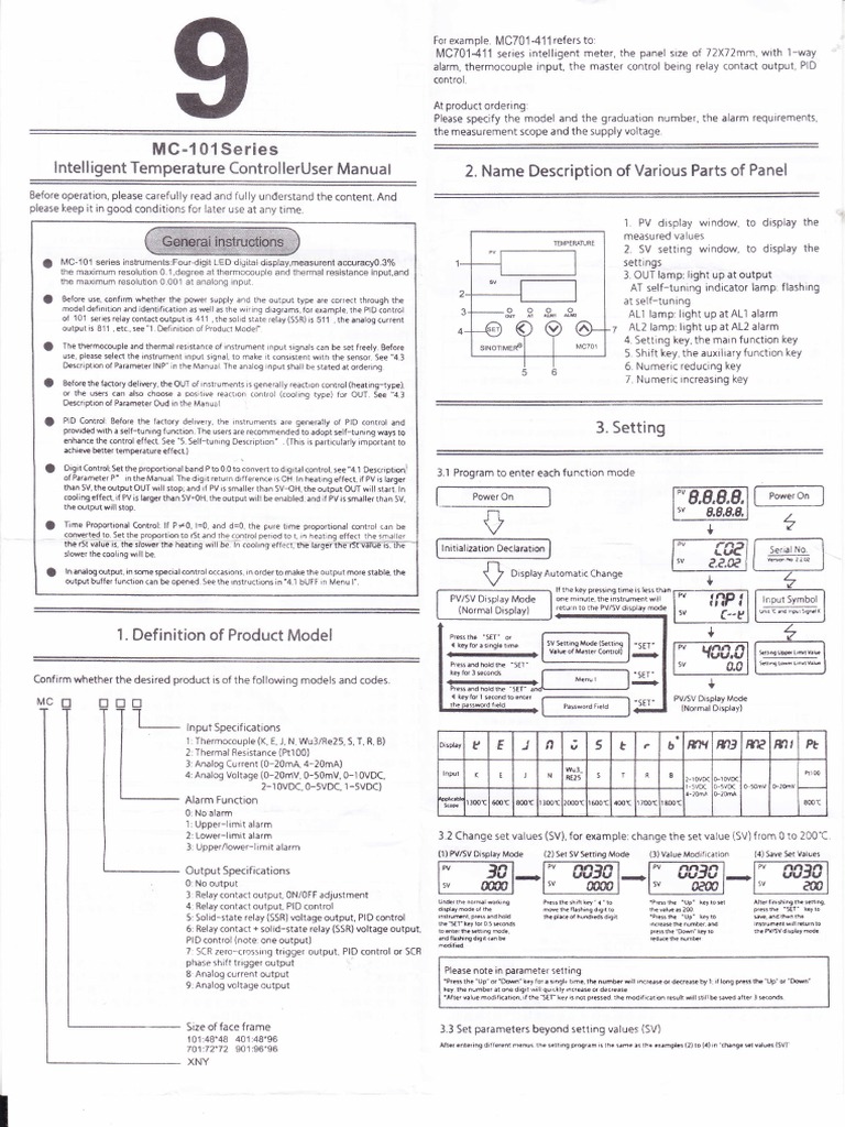 MC-101 Temperature Controller Manual | PDF | Thermocouple | Electrical ...