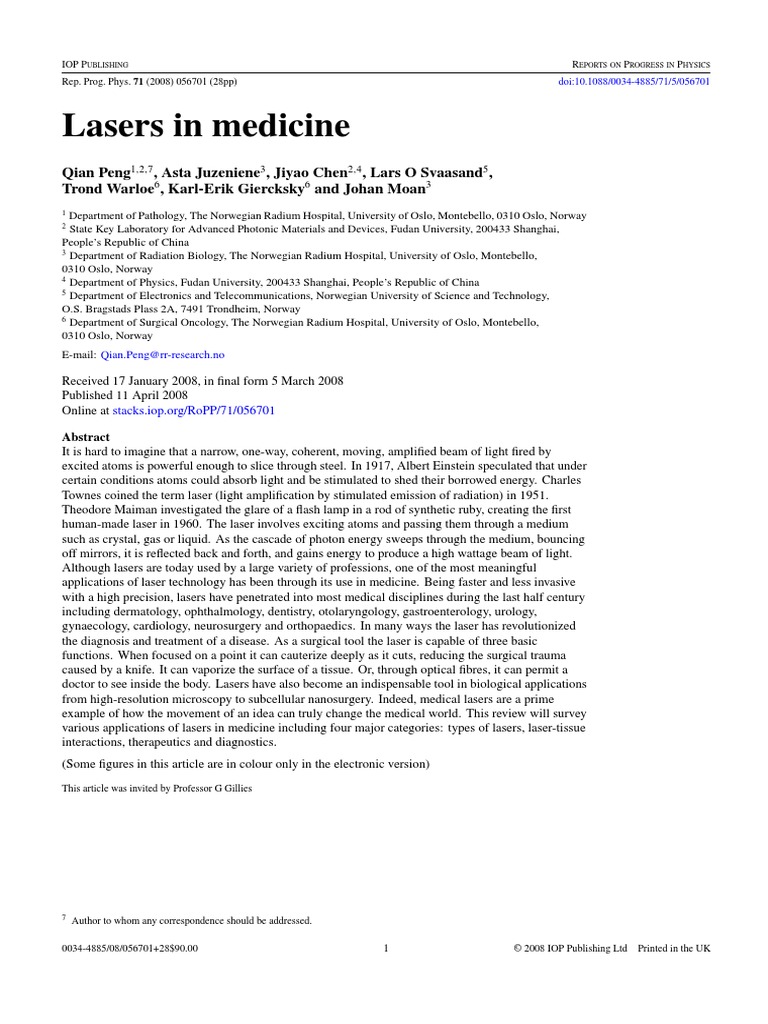 Lasers in Medicine | PDF | Laser | Scattering