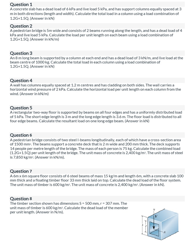 Calculation of Loads on Structural Elements: Solutions to 10 Practice ...
