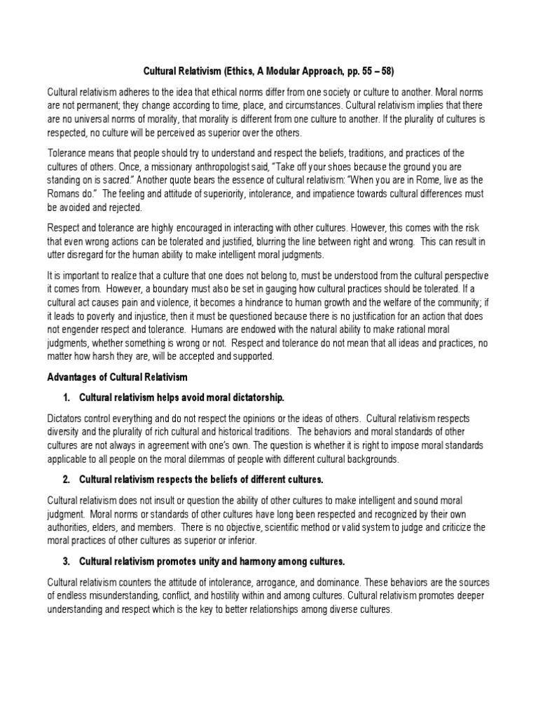 Chapter 7 Ethics and Cultural Relativism NOTES | PDF | Relativism ...