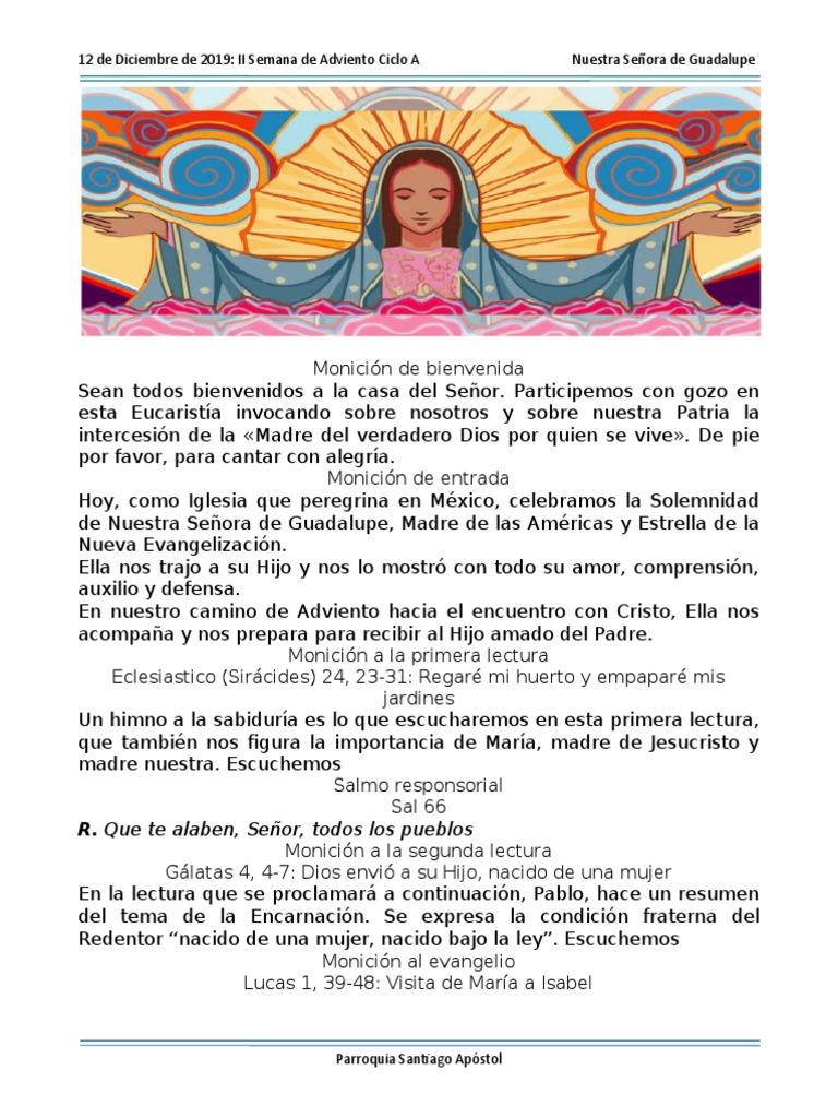 Celebración de Nuestra Señora de Guadalupe | PDF | Misa (liturgia ...