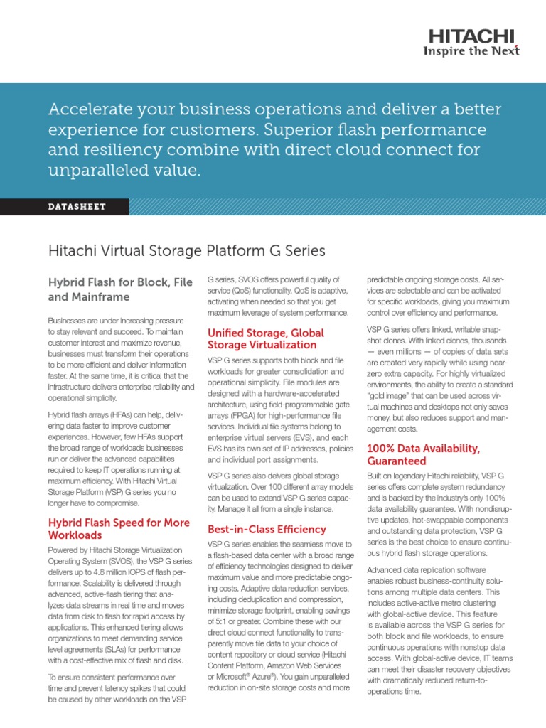 Hitachi Datasheet Virtual Storage Platform G Series | PDF | Cloud Computing | Solid State Drive