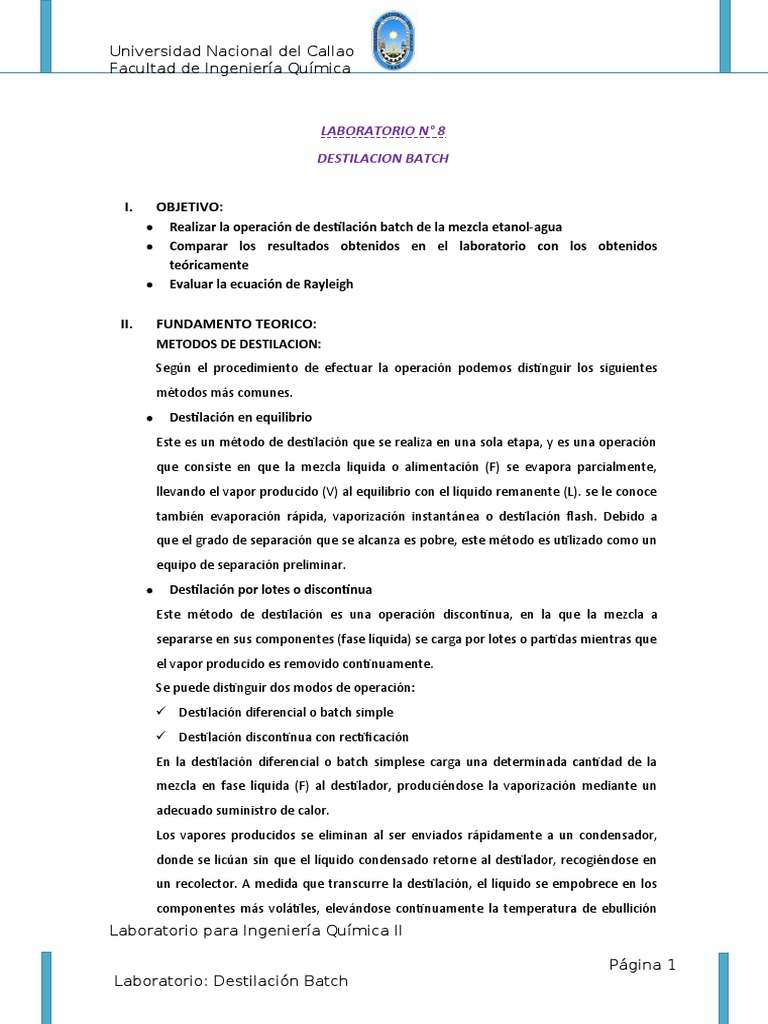 Destilacion Batch Pdf Destilación Fases De La Materia