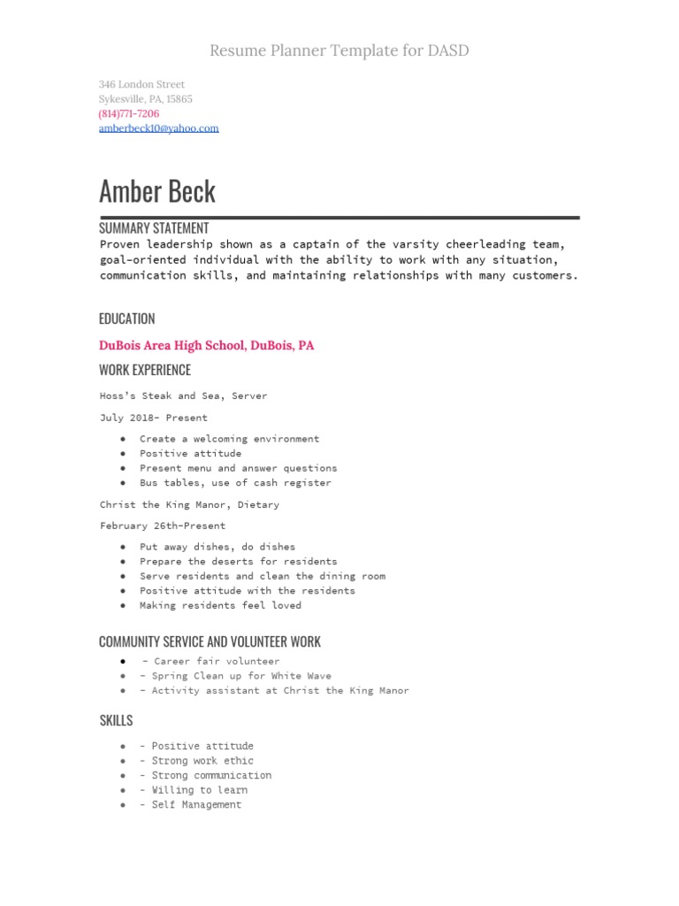 Grade 11 Beck Resume 1 | PDF