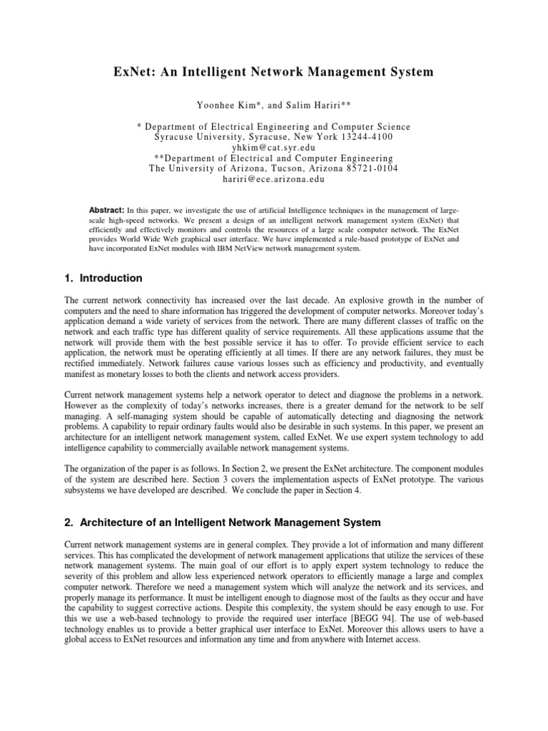 Exnet: An Intelligent Network Management System | PDF | Ip Address | Computer Network