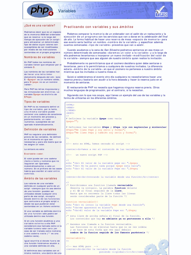 14 PHP. Variables | PDF | Variable (informática) | Php