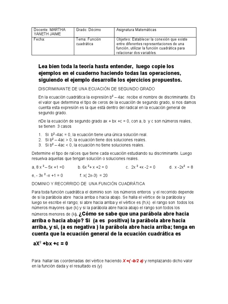 Matemáticas Décimo | PDF | Ecuaciones | Ecuación cuadrática