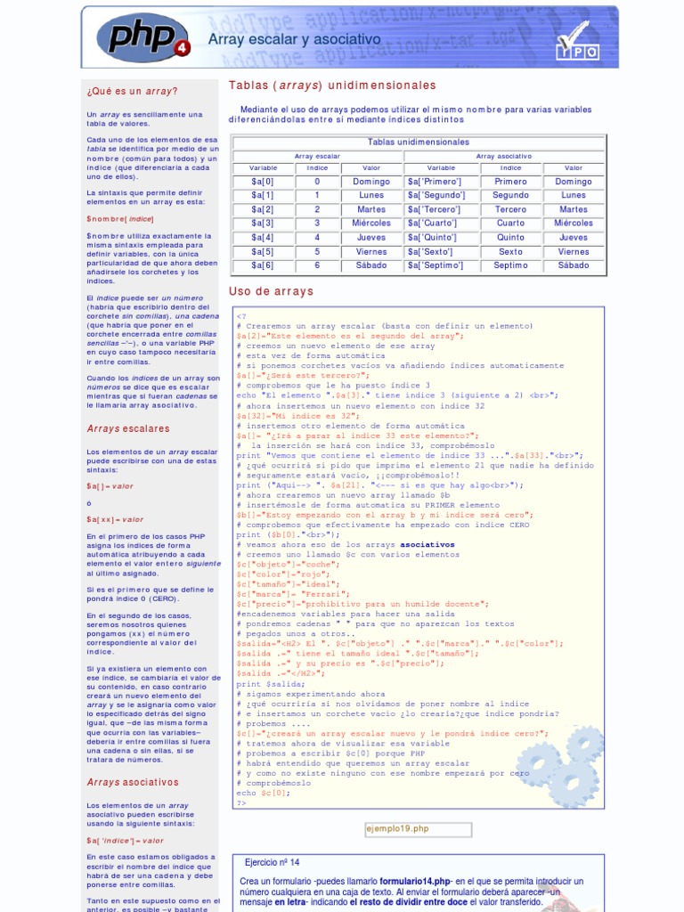 Introducción a Arrays en PHP | PDF | Comillas | Estructura de datos de matriz