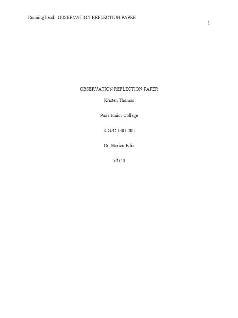 Observation Reflection Paper | PDF | Classroom | Teachers