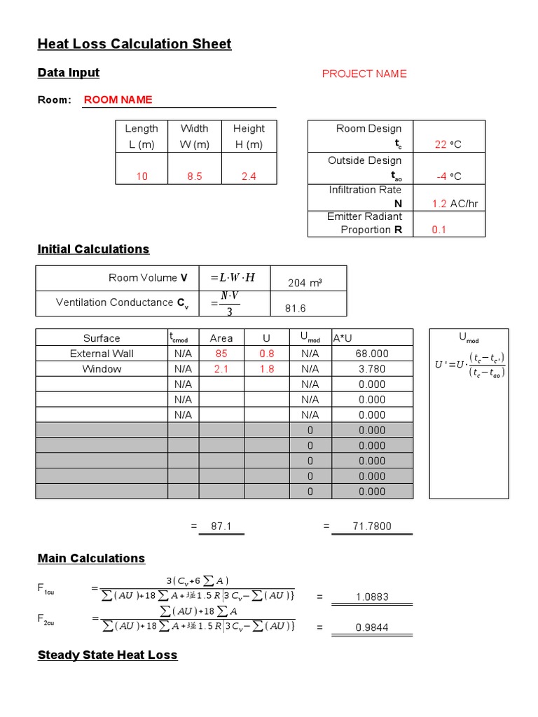 Heat Loss Calculation Sheet: Data Input | Download Free PDF ...