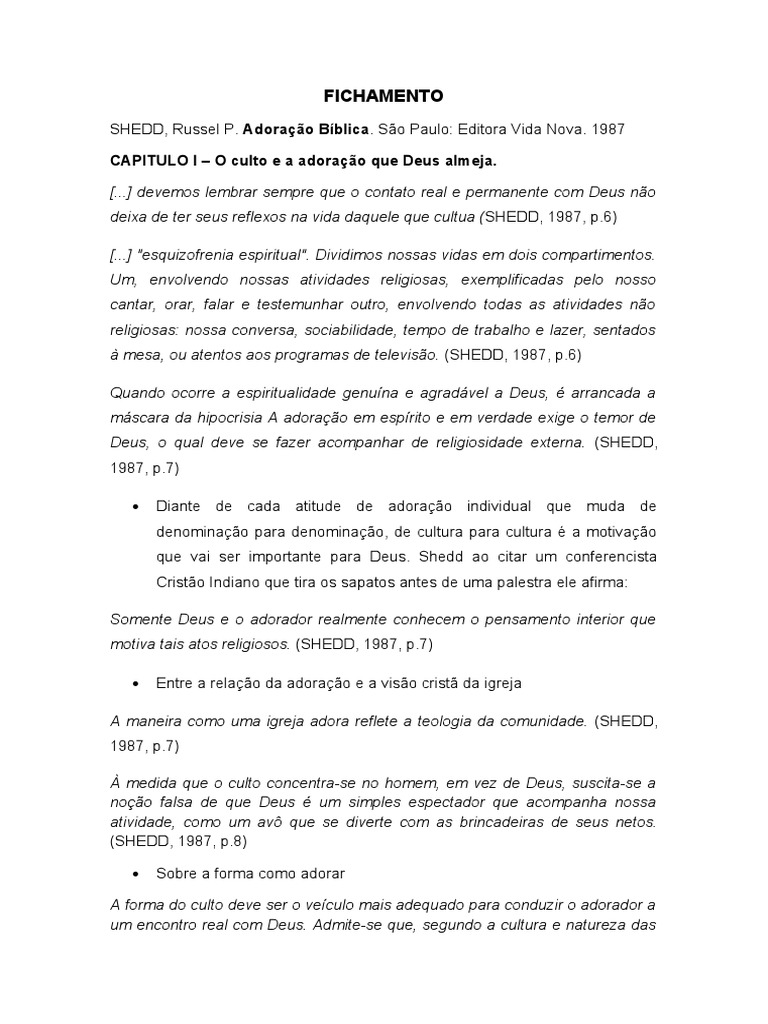 SHEDD, Russel P. Adoração Bíblica | PDF | Deus | Oração