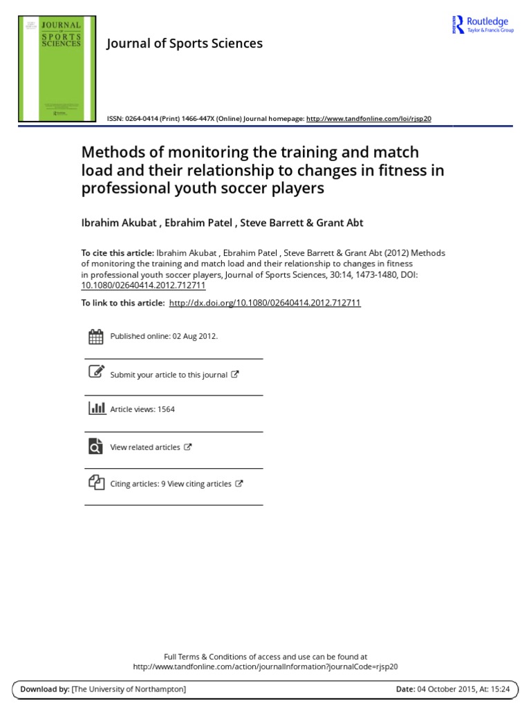Methods of Monitoring The Training and Match Load and Their ...