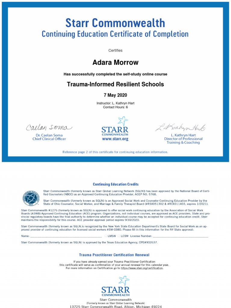 Trauma Informed Schools-Ce Certificate of Completion 41903 | PDF ...