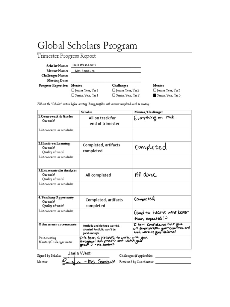 Global Scholars Program: Trimester Progress Report | PDF | Mentorship ...