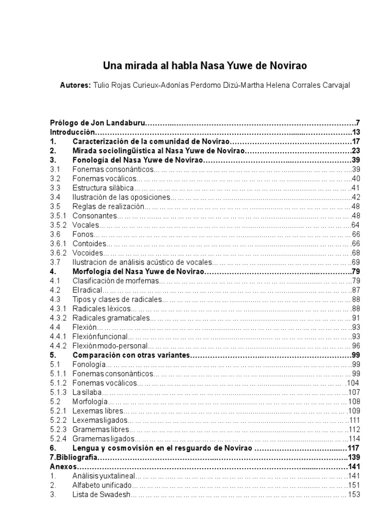 Una Mirada Al Habla Nasa Yuwe de Novirao 0 | PDF | Morfología ...