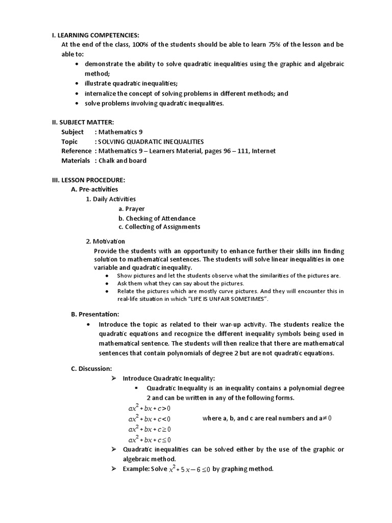 Quadratic Inequalities | PDF | Quadratic Equation | Area