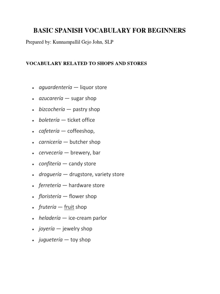 Spanish Vocabulary For Beginners | PDF | Comida y bebida | Alimentos