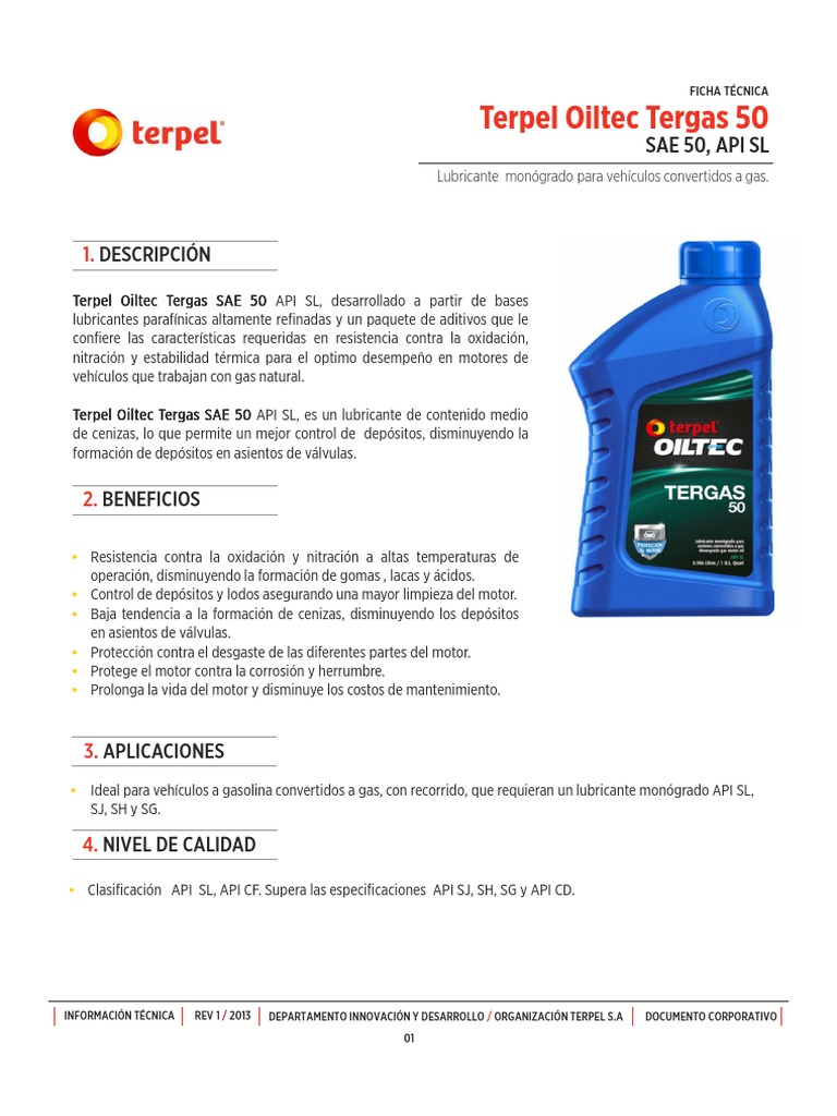 Terpel Oiltec Tergas 50 | PDF | Lubricante | Sustancias químicas